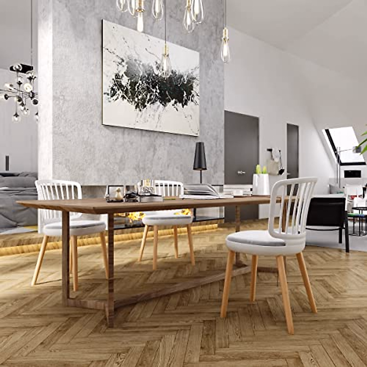 STARWAY Mid Century Modern Dining Chairs Set of 2, Retro Faux Velvet Accent Chair with Solid Wood Legs, Armless Side Chair Leisure Chair for Kitchen, Dining Room & Living Room (Gray)