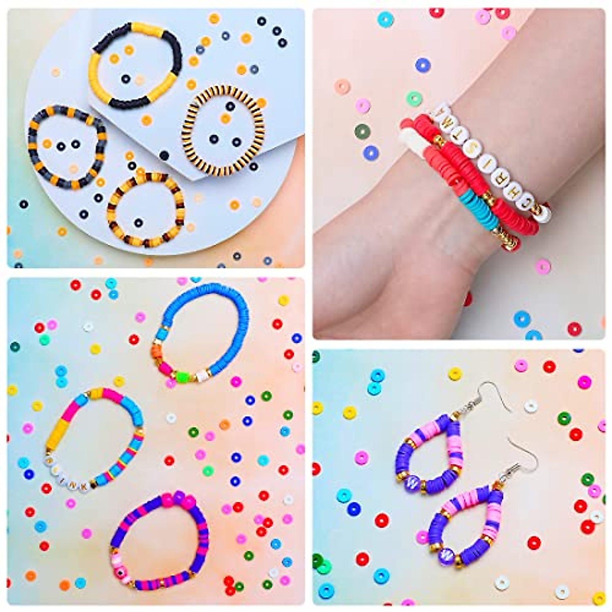 Bundooraking Clay Beads,6000+pcs Multicolor Polymer Clay Beads for Jewelry Making, Heishi Beads, Elastic Strings, Clay Beads for Bracelet Making - Perfect Crafts Beads Set.