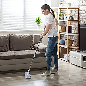 TAINER Microfiber Commercial Wet Mop Flat Floor Dust 17" 18" Inch for Hardwood Laminate Tile Cleaning, Stainless Handle and Alloy Mop Head - 4 Reusable Mop Pads + 1 Dirt Removal Scrubber (PT12-WHITE)