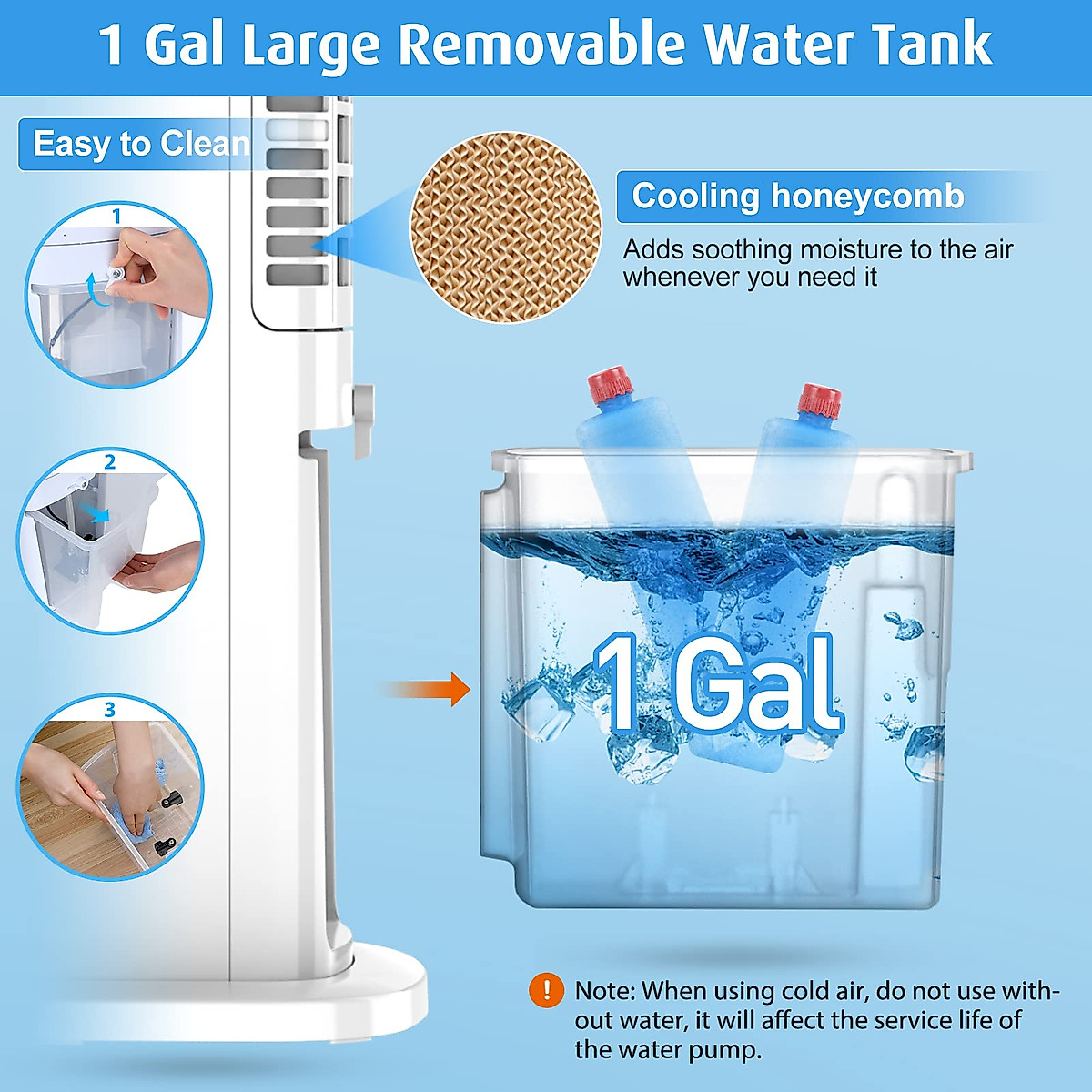 Evaporative Air Cooler, Portable Air Conditioner Fan, 35'' Evaporative Cooler with 3 Speeds & 52°Oscillation, 12-H Timer Remote Control Swamp Cooler w/Cooling Function for Home & Office