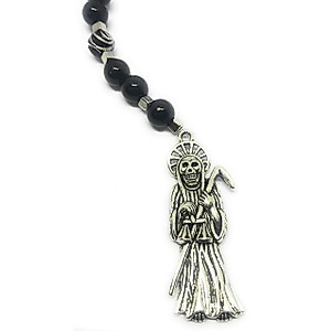 Acrylic Holy death's necklace, rosary style. Collar de la Santa Muerte de acrilico estilo rosario. Grim reaper Y style necklace.