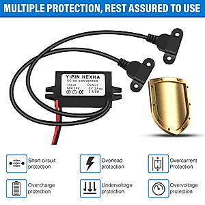 3A 15W DC 12V to 5V USB Female Buck Converter Adapter Step Down Charging Module，USB Female Head with Screw Hole can be Used for Panel Installation