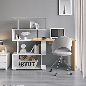 Mondeer 41.7" L Shaped Desk with 4-Tier Storage Shelves, Computer Corner Desk for Study Home Office Living Room (Oak and White)