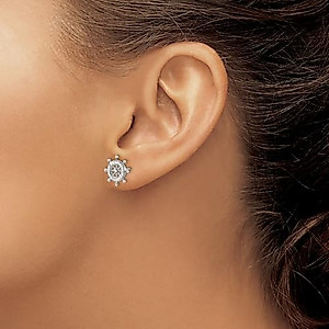 13mm Chisel Stainless Steel Polished Preciosa Crystal Ship Wheel Post Earrings Measures 13x13mm Wide Jewelry for Women