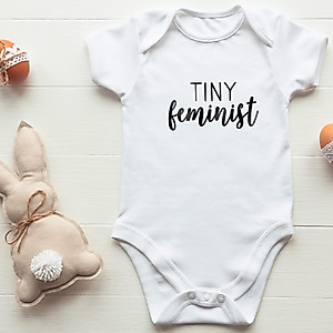 Printique Onesie Organic Baby One Piece Short Sleeve Cute Feminism Bodysuit, 0-12 Months - Tiny Feminist (3-6 Months)