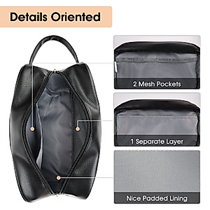 Narwey Vegan Leather Travel Toiletry Bag for Women Traveling Dopp Kit Men Toiletries Bag Cosmetic Makeup Bag Medicine Bag for Traveling (P-Black)