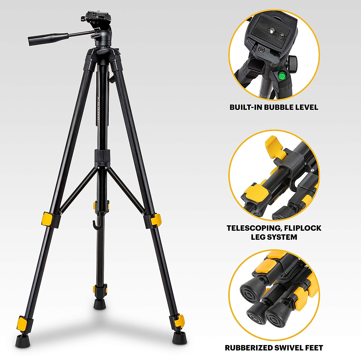 KODAK PhotoGear 62" Tripod with Remote | Compact 3-Section Flip-Lock Aluminum Tripod Adjusts 22”-62”, QuickRelease Plate, Smartphone Adapter & 1/4” to 3/8” Screw, Bubble Level, Carry Case, & E-Guide