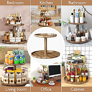 2 Tier Acacia Wooden Lazy Susan Organizer for Kitchen,Turntable for Cabinet,Turntable Organizer for Cabinet Pantry Table Organization-(10''+13'')