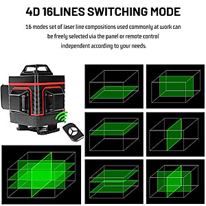 MZK 16 Lines Laser Level Self-leveling, 4x360° 4D Green Cross Line for Construction and Picture Handing with Remote Controller and Magnetic Stand(Rechargeable Li-ion Battery and Charger Included)