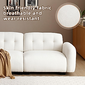 KEIKI 81.48" Modern Sofa with Wooden Legs, Beige Teddy Fabric 3-Seater Couch with Upholstered Deep Seat for Living Room, Bedroom, Apartment and Office