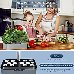 Hosadybrt Indoor Garden Hydroponic Growing System: Plant Germination Kit Vegetable Growth Lamp Countertop with LED Grow Light - Hydrophonic Planter Grower Harvest Veggie Lettuce (12 Pods, Grey)