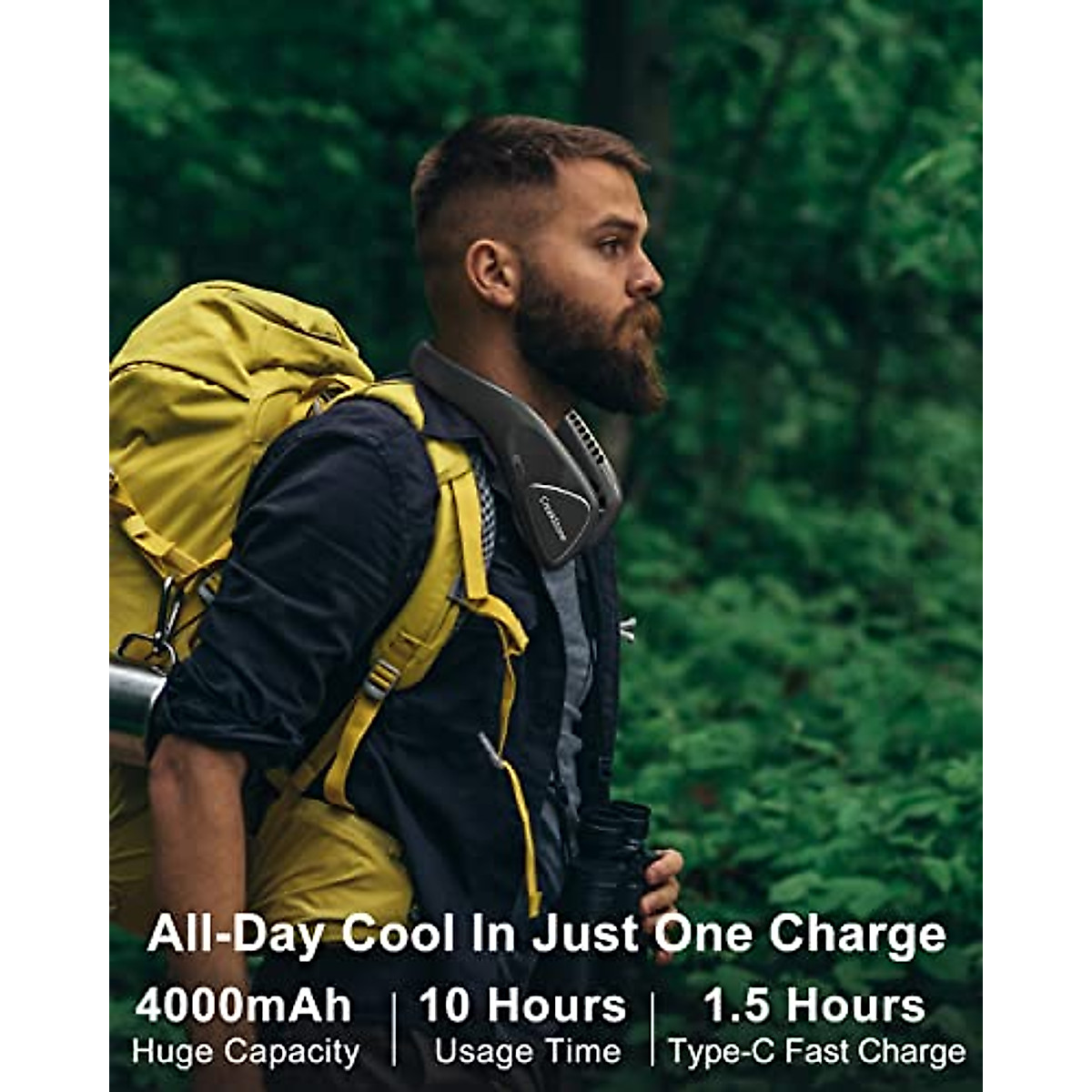 CreakStone Neck Fan Portable, Bladeless Personal Fan, Angle Adjustable, 4000mAh Rechargeable Battery Powered, Mini Small Fan 3 Speed Neck Cooler For Women Men Kids Outdoor Indoor Hands Free Travel