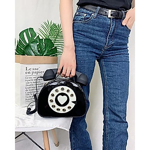 Women Chain Shoulder Bags Telephone Shape Purses Handbags Fashion Crossbody Bags Top-Handle Totes (black,womens,Large)