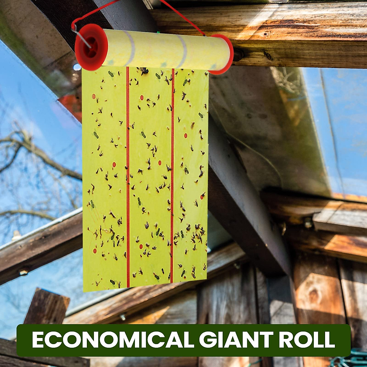 10 Rolls Giant Sticky Fly Traps 30 Feet Fly Strips for Indoor Outdoor Hanging Fly Tapes Non Toxic Fly Ribbon Fruit Fly Gnat Trap Killer for Bug Insect Pest Mosquito Plants House Kitchen Horse Stable