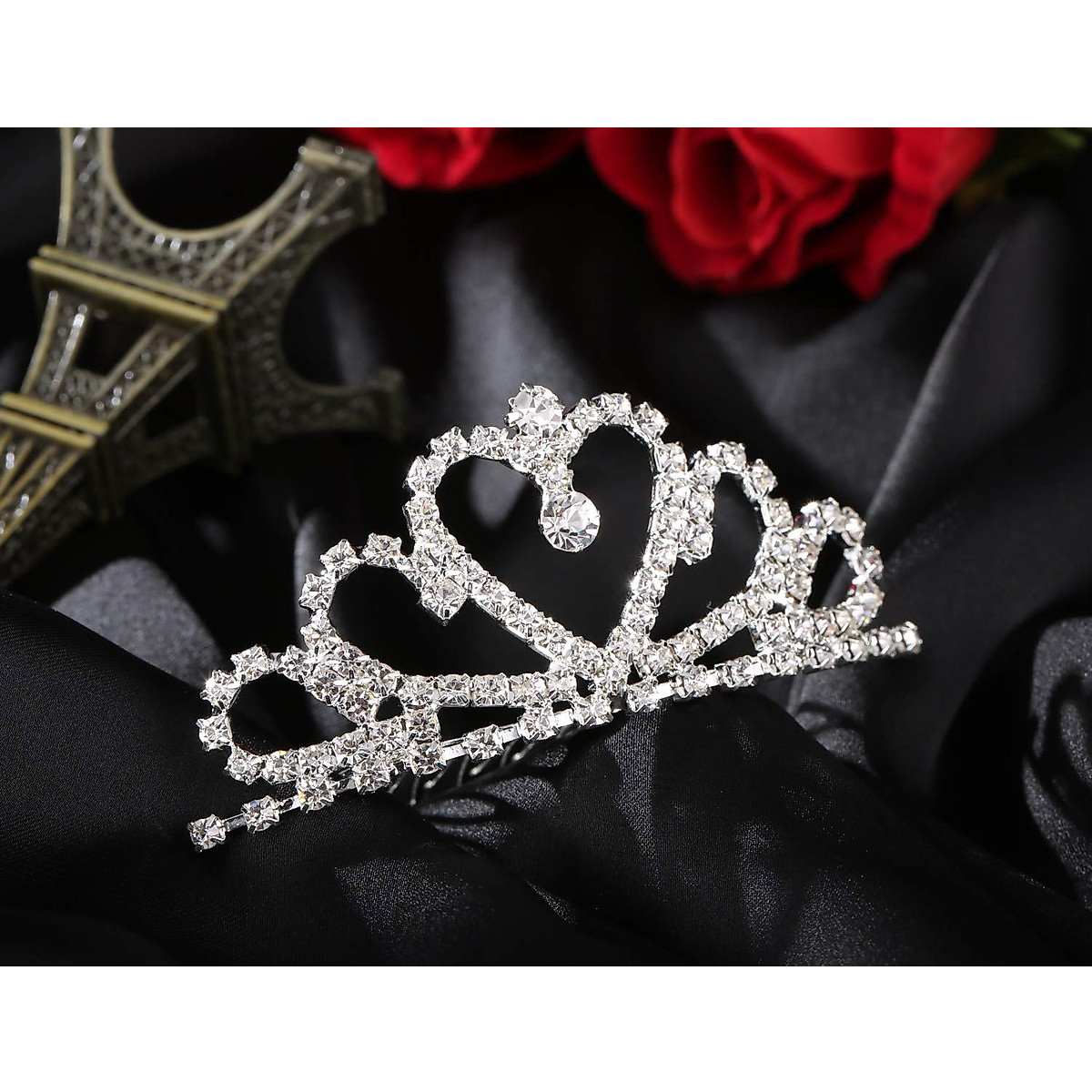 Lovelyshop Mini Heart Rhinestone Tiara for Wedding Bride Prom Birthday Pegeant Prinecess Party-1 Pack