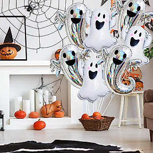 10 PCS Halloween Ghost Foil Balloons Halloween Party Mylar Balloons Spooky White Ghost Balloons for Halloween Baby Shower Birthday Party Decorations