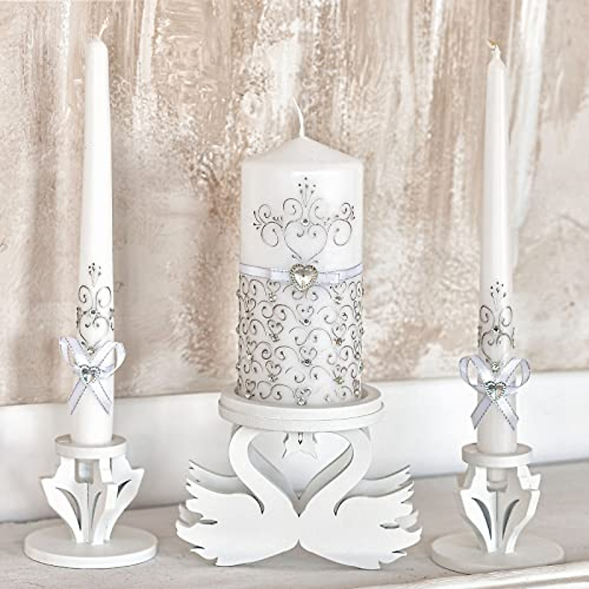 Unity Candles for Wedding Ceremony Set - 3 Pcs 6" Pillar & 2 10" Tapers Candles - Unity Decorative Wedding Candle White Ceremonial Candles - Wedding Table Centerpiece - Velas Decorativas para Boda
