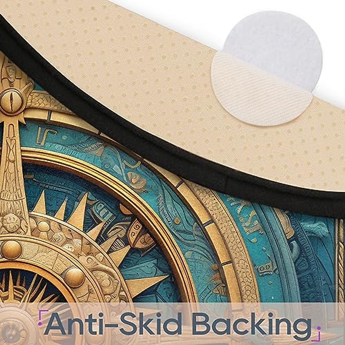 Blue Compass Rose Round Rug 5ft, Round Area Rug Ocean Nautical Non-Slip Circle Rug Indoor Floor Mat Carpet for Bedroom Living Room Kitchen Decor, 5' x 5' Round