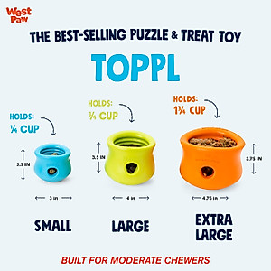 West Paw Zogoflex Toppl Interactive Treat Dispensing Dog Puzzle Play Toy, 100% Guaranteed Tough, It Floats!, Made in USA, Small, Aqua