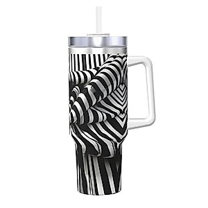 HULIBIN Black & White Stripe Print Double Deck Stainless Steel Travel Coffee Cup With Lid 40 Oz Ice Bully Cup