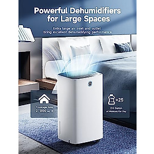 Dehumidifier for Home and Basement for 2000Sq.Ft, 25 Pints Dehumidifiers for bathroom, Large Room, Water Tank Capacity with Drain Hose, Intelligent Humidity Control, Childlock, Laundry Dry