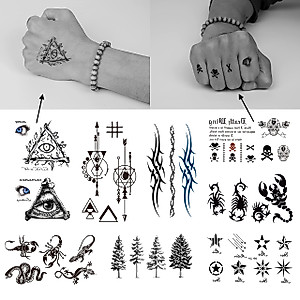 LAFORTIS 26 Sheets Realistic Waterproof Multiple Sizes Long Lasting Fake Tattoos Temporary Tattoo for Men Teens Boys on Arm Body Finger