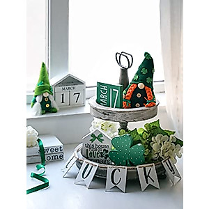 5PCS St. Patrick 's Day Tiered Tray Decor, Gnome, Irish Wood Shamrocks， St.Patrick Day Wood Signs LUCKY Ornament Decoration for Home