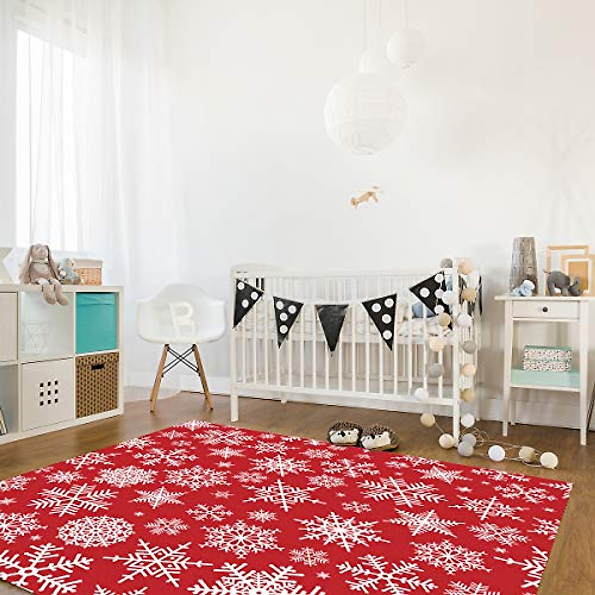 Indoor Area Rug - Welcome Mat Living Room Area Rugs Washable Non-Slip Floor Carpet for Bedroom Farmhouse Dorm (Christmas Winter Snowflake, 5'x8')