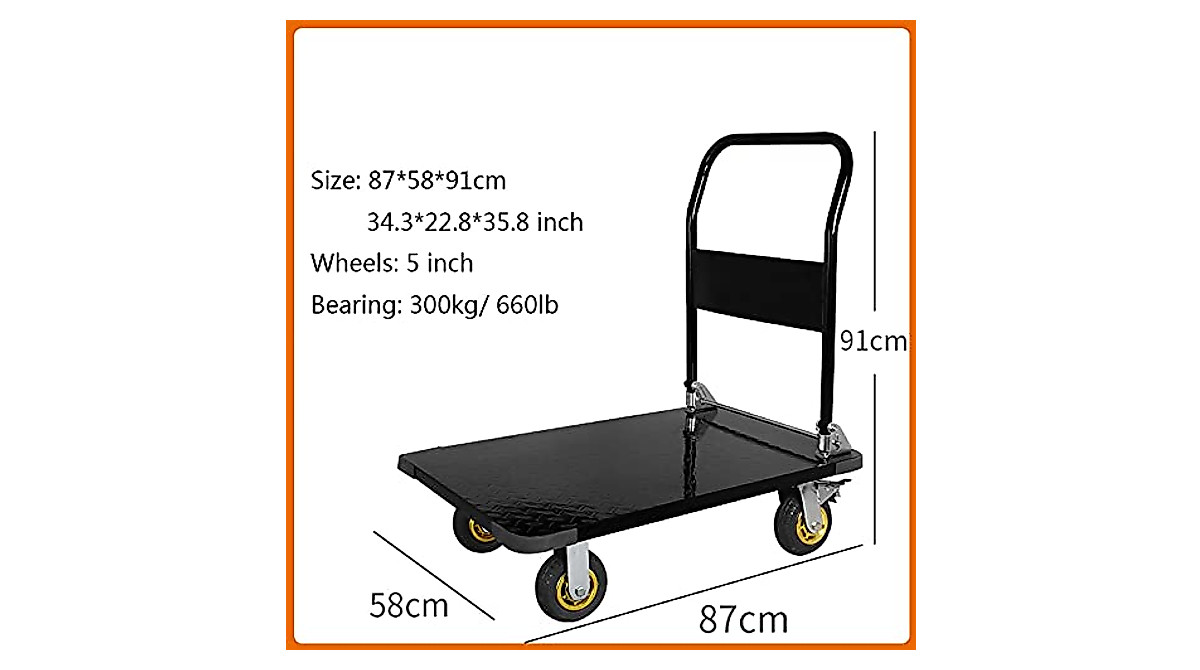 Flatbed Hand Cart Steel Platform Truck Folding Hand Cart with Handle ...