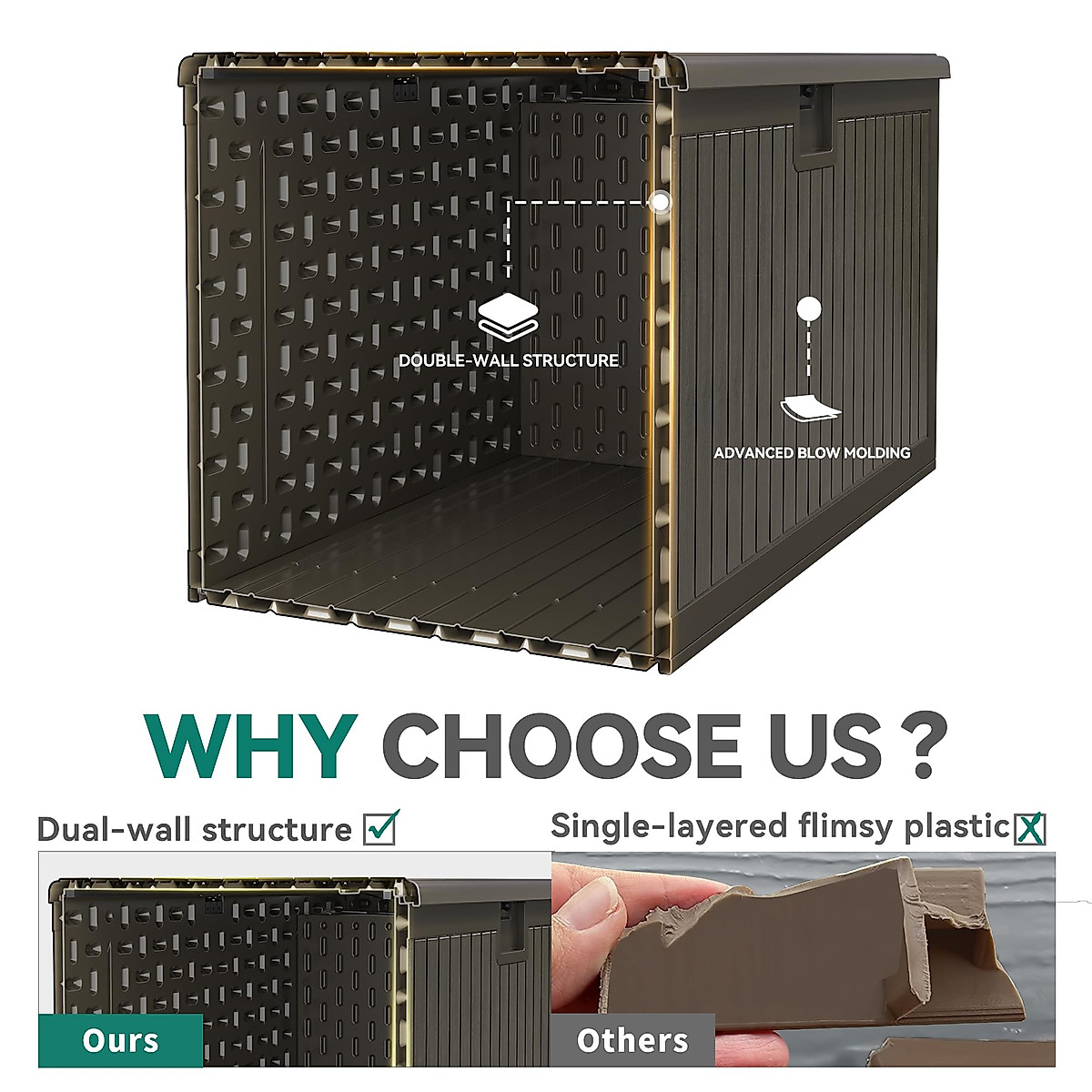 YITAHOME 260 Gallon Double-Wall Deck Box with Divider & Side Handles, Outdoor Large Storage for Patio Furniture Cushions, Garden Pool Accessories, Water Resistant & Lockable