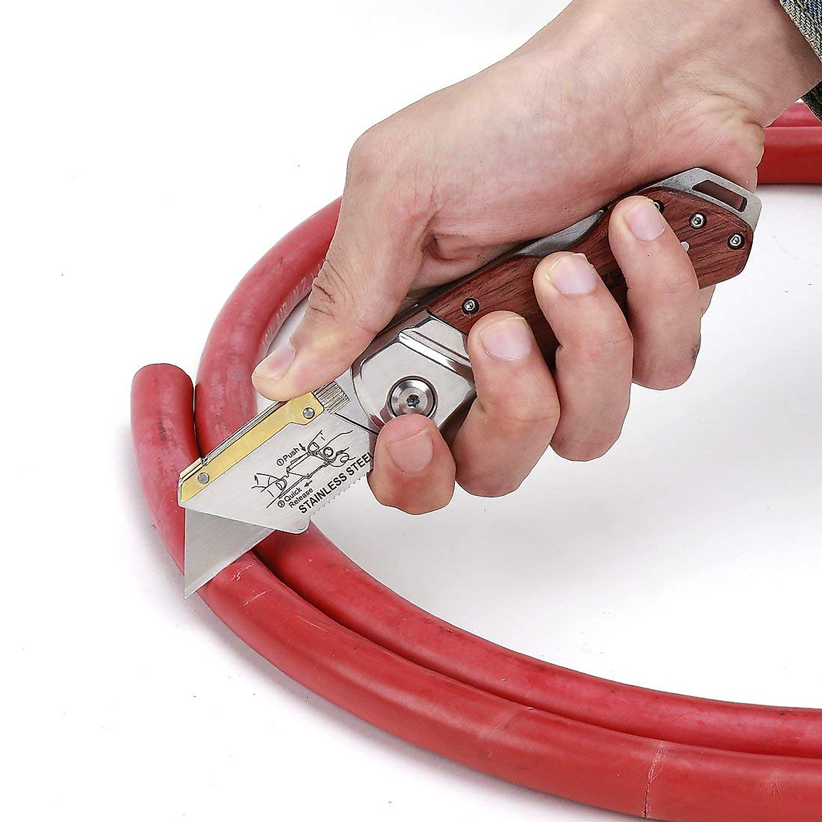 WORKPRO Utility Knife Blades Dispenser SK5 Steel 100-pack and WORKPRO Wood Handle Folding Utility Knife