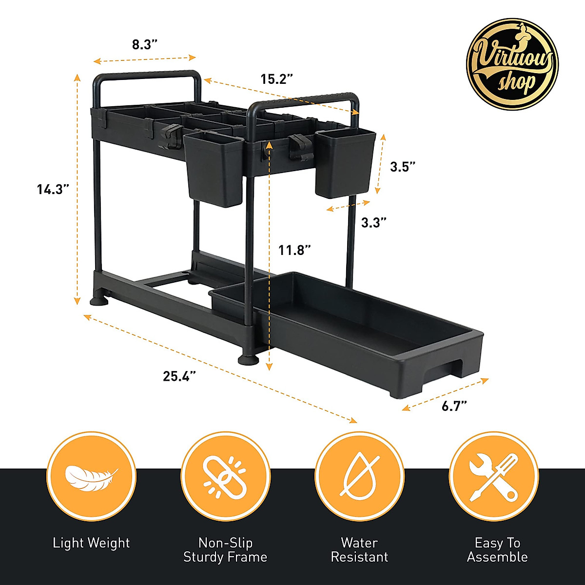 Under Sink Bathroom and Kitchen Cabinet Organizer, Countertop organizer, 2-Tier Sliding Large Capacity Storage Drawer With Hooks, Bathroom And Kitchen Organization And Storage, Multipurpose organizer