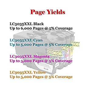 TG Imaging (4 Pack) (K+C+Y+M) Compatible LC3035XXL Ink Cartridge LC3035 Super High Yield Replacement for Brother LC-3033 LC-3035 MFC-J995DW MFC-J995DWXL Inkjet Printer