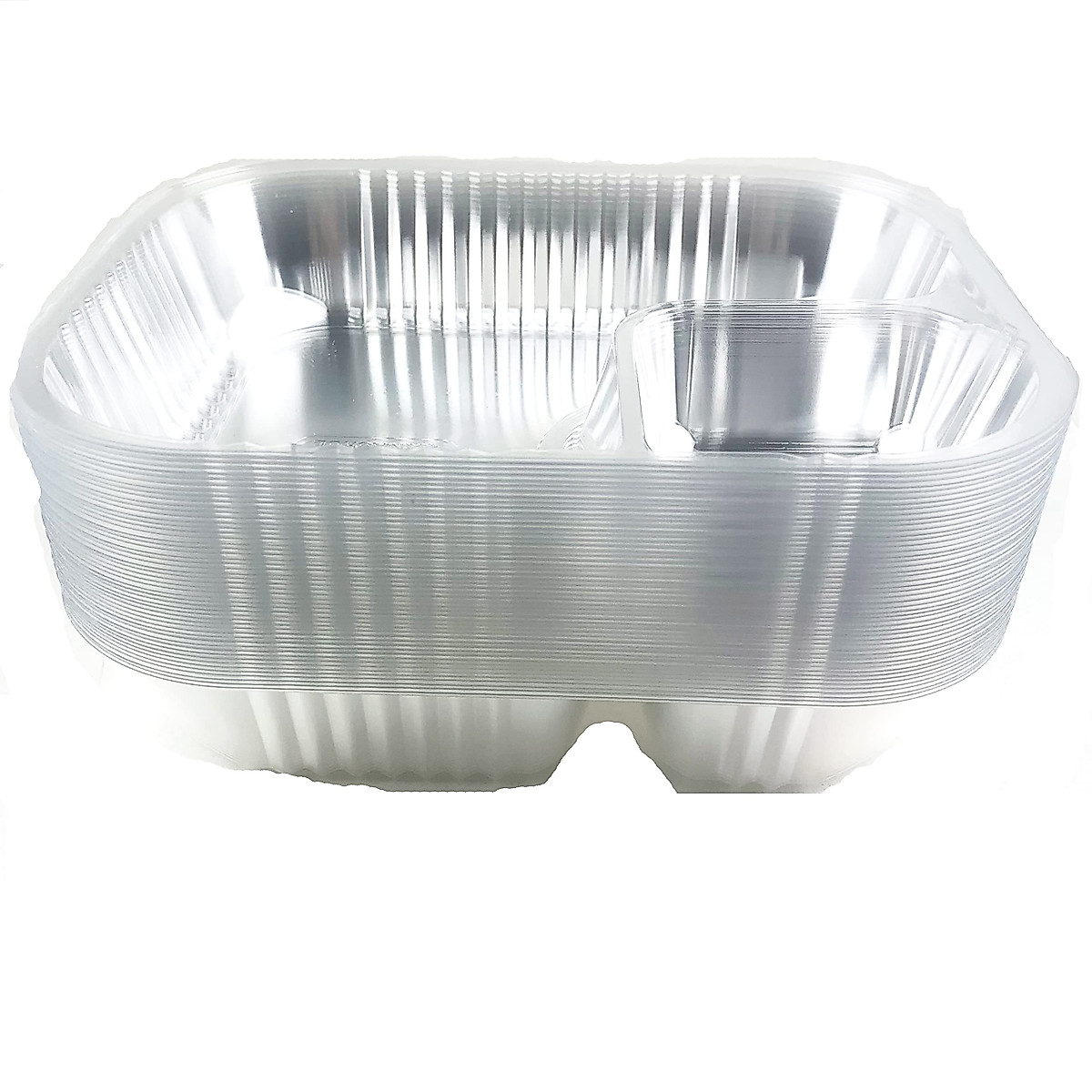 Heyiwell 50PC Clear Plastic 2 Compartment Nacho Tray,Large Disposable Nacho Trays Great for Dips,Snacks,Cheese Sauce 8 x 6 x1.5 Inch