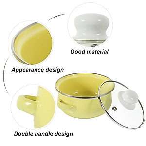 Luxshiny Enamel Stock Pot Set Enamelware Cooking Pot 3pcs Binaural Soup Pot Flat Bottom Pots with Lids Nonstick Gas Stove Cookware for Home Kitchen Restaurant Yellow