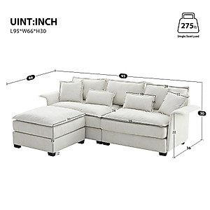 GNIXUU 95" L Shaped Sectional Sofa Couch for Living Room, Modern Tech Cloth Farbic 3 Seat Cloud Couch with Deep Seat and Ottoman, Comfy Upholstered Modular Sofa for Apartment, Office(Beige)