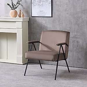 Epinki Cloth Leisure, Black Metal Frame Recliner Chair, for Living Room and Bedroom, Brown Furniture