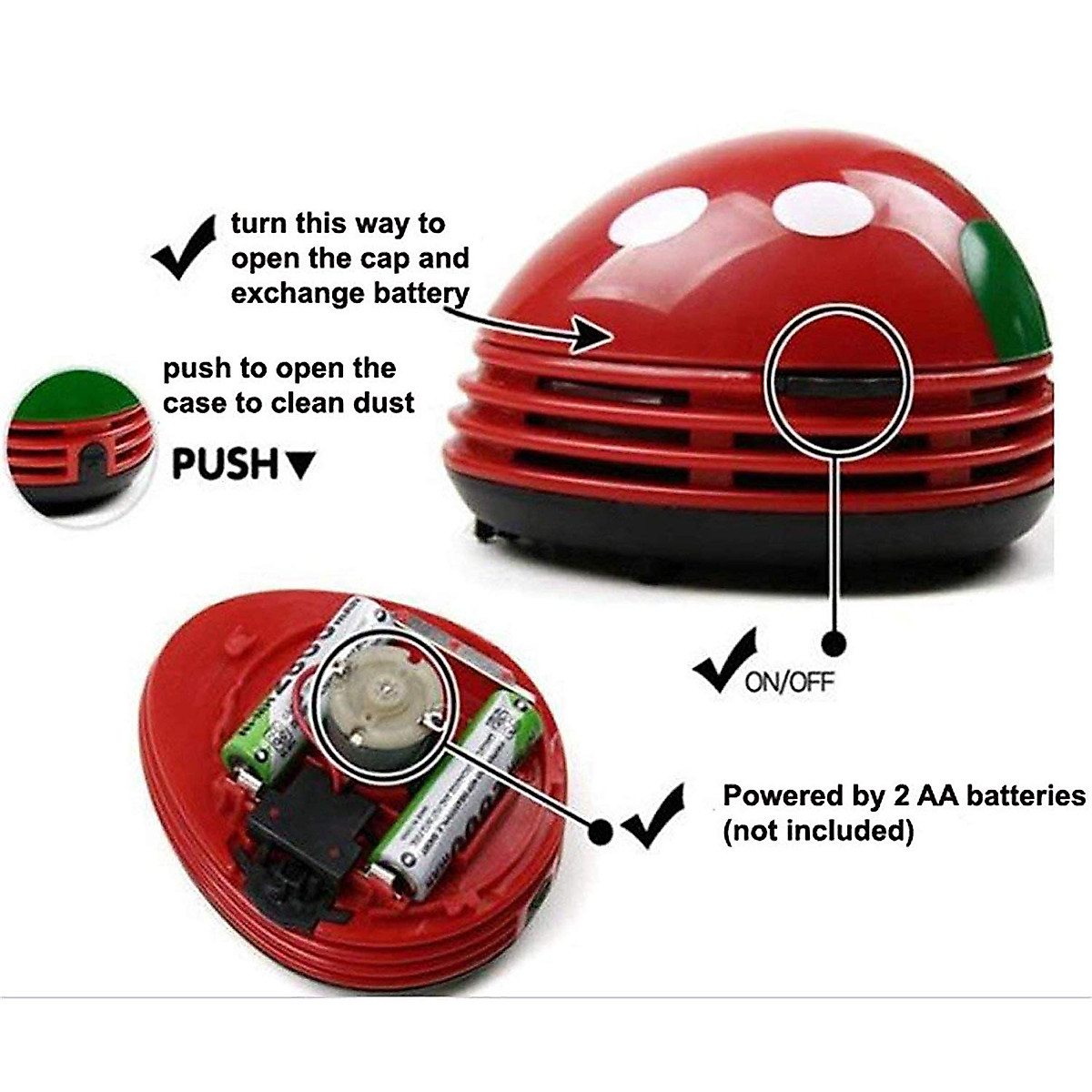 Ladybug Vacuum Cleaner - Mini Vacuum Cleaner Portable Corner Desk Vacuum Cleaner Mini Cute Vacuum Cleaner Dust Sweeper 2Pcs