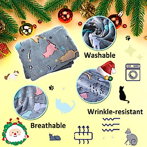 Best Gift Christmas Glow in The Dark Cute Cat Throw Blanket with Storage Bag, Soft Throw Blanket for Girls Boys, Birthday Gifts, Girls Blanket Kids Blanket,Day Care Home Travel Use,50"x60" Grey