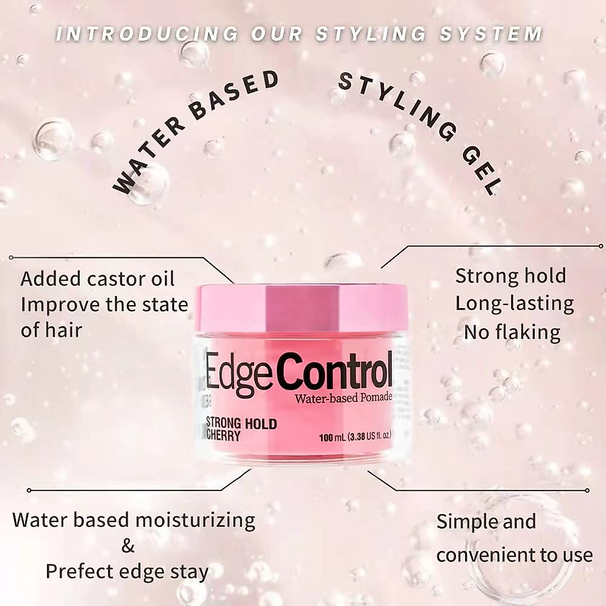 RQLN Edge Control for Black Hair, Hair Gel for Women, Strong Hold Water-based Edge Stay Gel, All Hair Types, No Flaking, Extra Hold, 3.38oz Fresh Cherry Fragrance