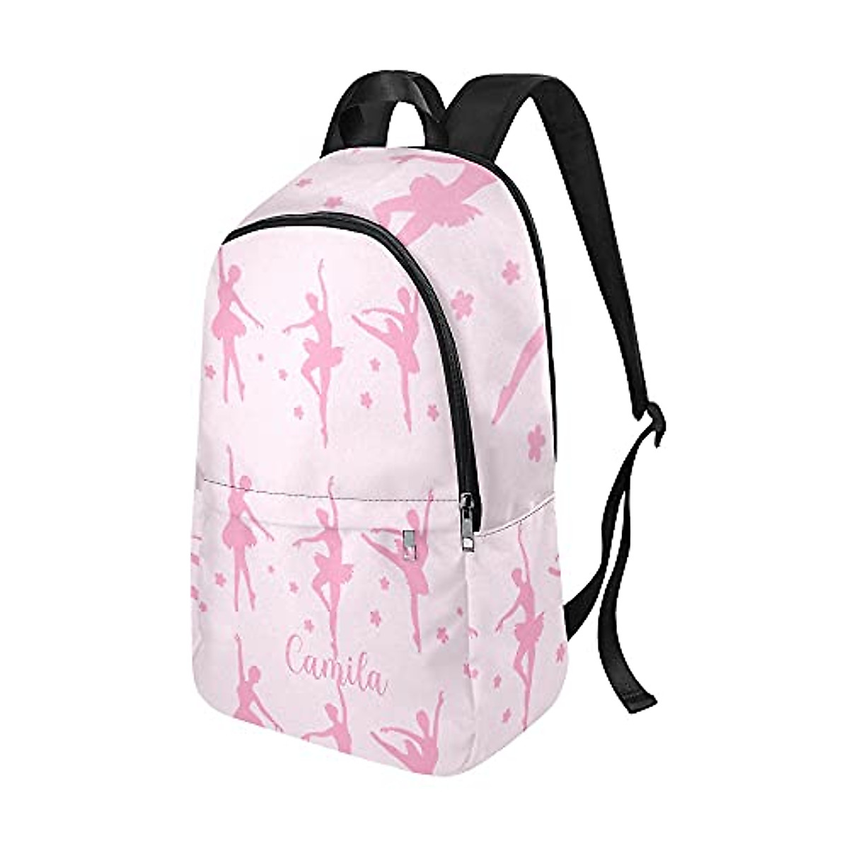 Ballerina Ballet Dancing Pink Flowers Personalized Backpack for Teen Boys Girls ,Custom Travel Backpack Bookbag Casual Bag with Name Gift, 11.8inch(L) x 5.51inch(W) x 17.72inch(H)