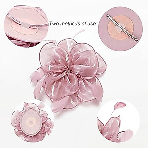 4 PCS Fascinators Hat Kentucky Derby Hats Wedding Cocktail Tea Party Headwear with Lace Gloves Pearl Necklace Earrings (Pink)