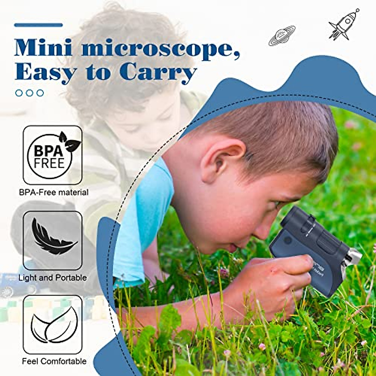Pocket Microscope 60X-120X, Portable Handheld Microscope for Kids, Mini Microscope with 5pcs Microscope Slides for Learning, Education and Exploring