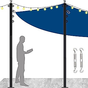 2 Pack 96inch Shade Sail Poles, Heavy Duty Sun Shade Poles - with Adjustable Turnbuckle for Shade Sail Canopy, Steel Post Stand w/Hooks for Outdoor String Light, Patio, Backyard
