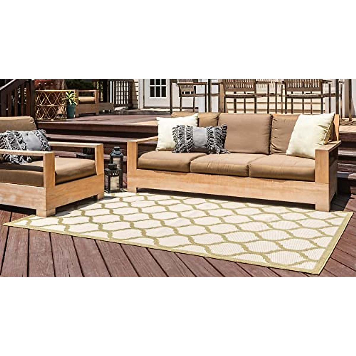 Unique Loom Outdoor Trellis Collection Area Rug - Moroccan (7' 1" x 10' Rectangle, Beige and Olive/ Beige)