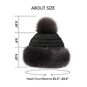 Soul Young Women's Faux Fur Hat Black Russian Cossack Knit Pompom Ski Snow Cap for Winter White(One Size,Dark Grey)