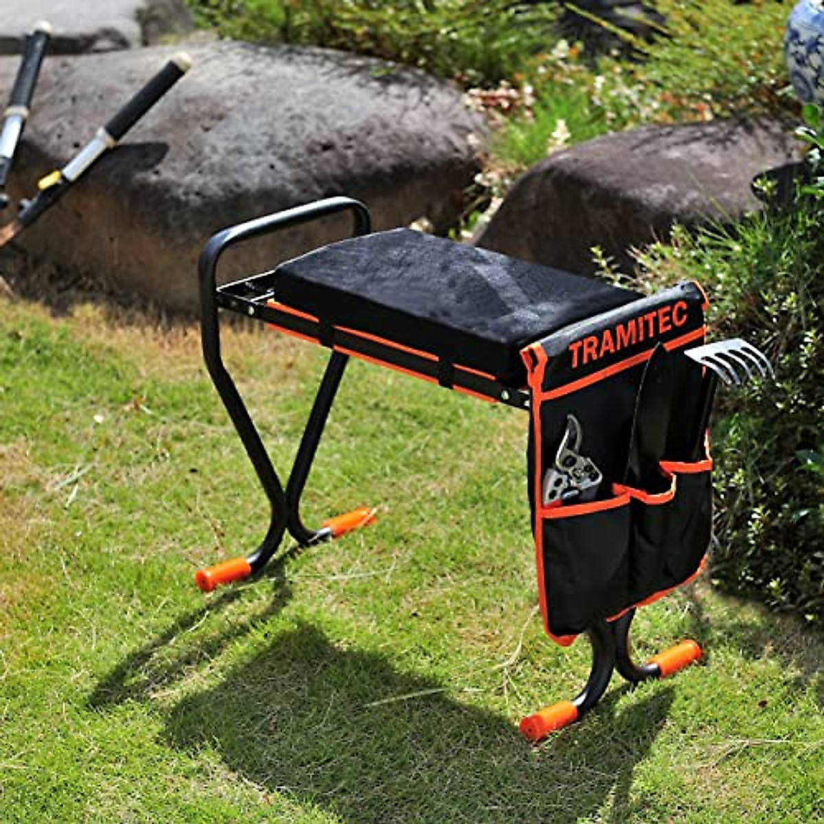 TRAMITEC Garden Kneeler and Seat: Foldable Garden Stool. Garden Kneeler Bench Includes 1pc of Widen Kneeling pad & 1pc of Extra Super Soft Knee Cushion. Heavy Duty Garden Seat Stools as a Great Gift