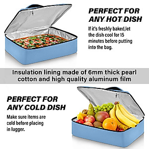 Kigai Plain Blue Gray Solid Color Double Insulated Casserole Carrier For Hot or Cold Food, Expandable Hot Food Carrier Bag, Insulated Food Bag for Parties, Beach, Picnic, Camping