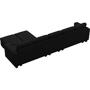 Belffin Large Velvet L Shaped Sectional Sofa Couch with Reversible Double Chaises Modular Sectional Sofa Couch with Storage Ottomans Convertible Sectional Sofa Black