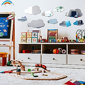 8 Pcs 3D Acrylic Cloud Shape Mirror Wall Art Decor Removable Self Adhesive Decorative Cloud Mirror Stickers Decals for Kids Girls Bedroom Bathroom Playroom Living Room Nursery Decoration